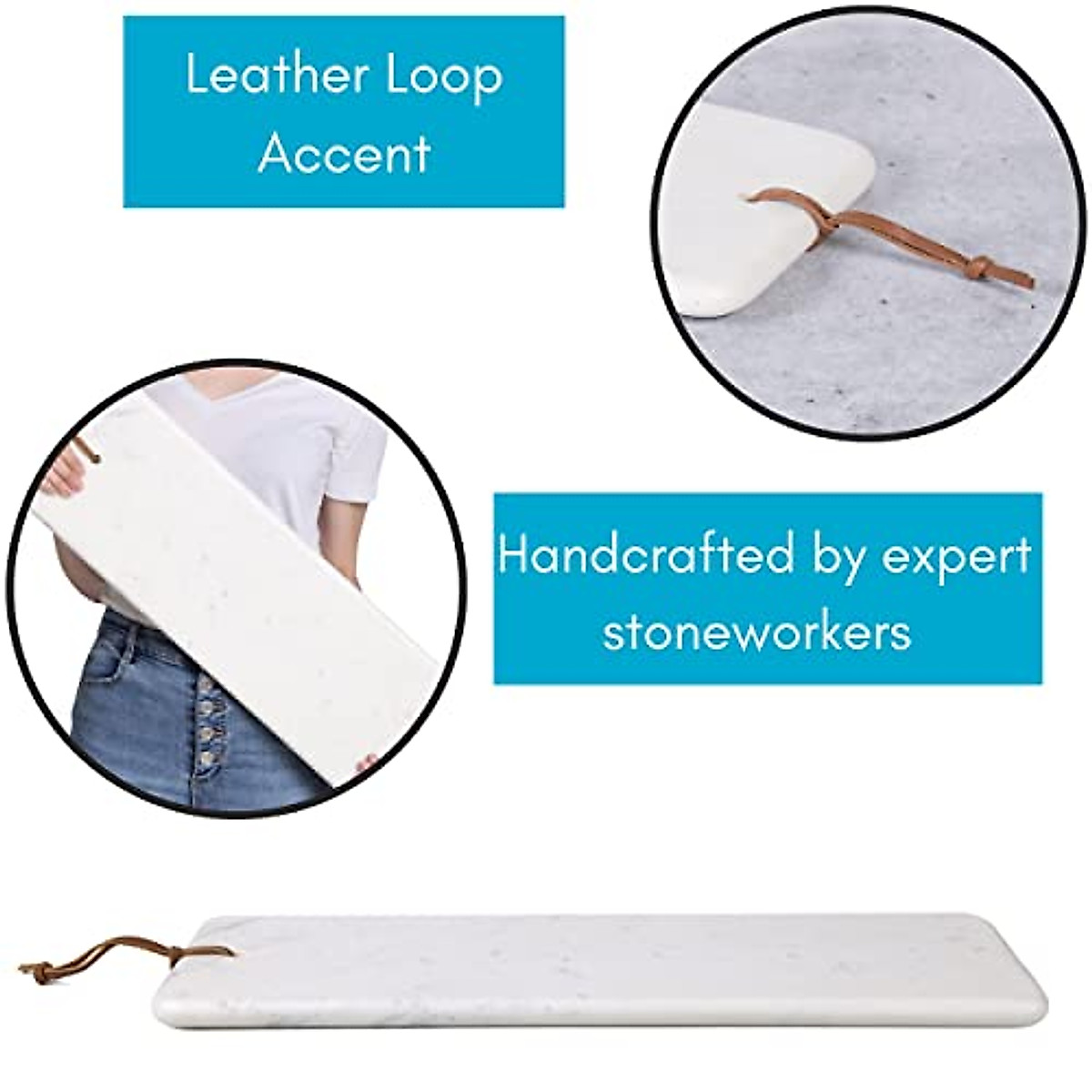 BIRDROCK HOME 23" Marble Serving Board | 100% Natural, Premium Marble | 23" L x 8" W | Charcuterie Board for Party Appetizers | Kitchen Platter for Food | Fruit Display - White