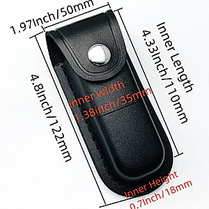 Jingelmall Pocket Knife Sheath Black Genuine Leather Belt Case Universal Folding Pocket Knife with Belt Loop Pouch Fits Any 4" Folding Pocket Knife