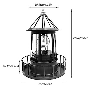 LED Solar Powered Lighthouse, 360 Degree Rotating Lamp, Waterproof Garden Smoke Towers Statue Lights, for Home Garden Yard Lawn Outdoor Decor, Black