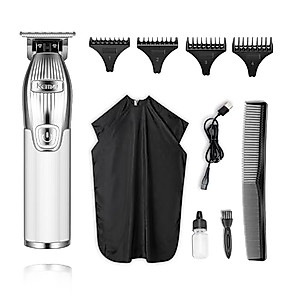 Kemei 0mm Baldheaded Hair Clippers for Men Professional Cordless Hair Trimmer Beard Trimmer with T Blade Zero Gapped Rechargeable Grooming Kit
