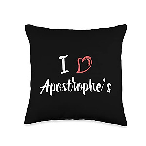 Apostrophe Fanatic Grammar Humor Lover I Love Apostrophe’s Funny English Grammar Symbols and Rules Throw Pillow, 16x16, Multicolor