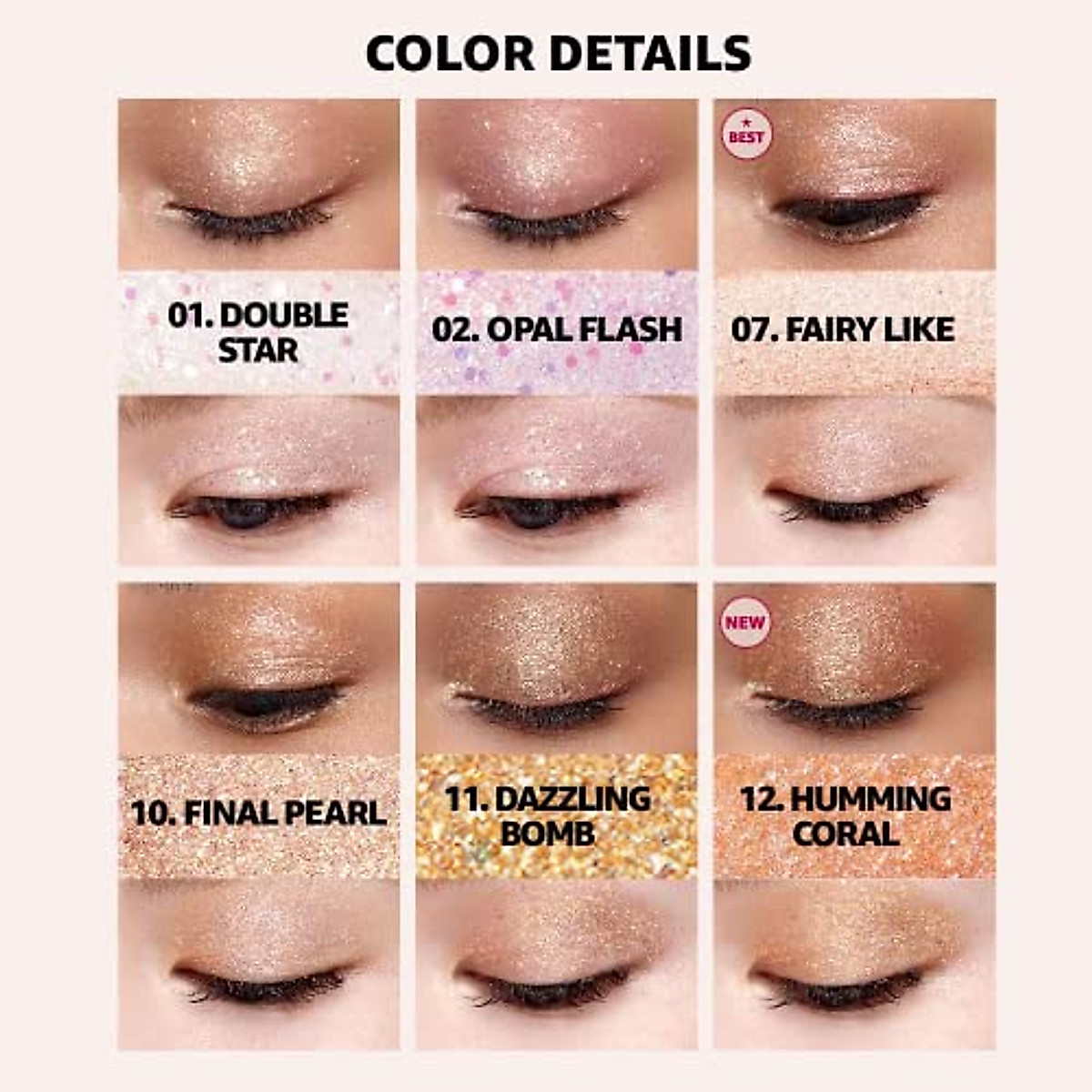 COLORGRAM Milk Bling Shadow - 01 Double Star | Pigmented liquid glitter eyeshadow, Long-lasting shimmer for daily and party makeup, Multi-dimensional sparkling metallic finish, Opaque coverage, Quick drying formula for easy application (0.11 fl.oz, 3.2g)