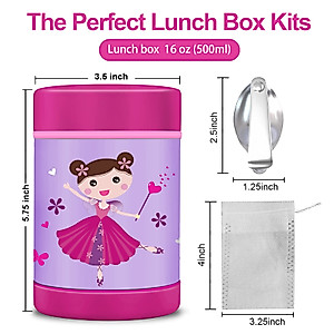 LESONJOY Food Jar Thermos For Hot Food Kids, 16 oz Leak Proof Bento Lunch Box with Insulated Lunch Bag & Spoon, Vacuum Stainless Steel Lunch Containers for Hot & Cold Food, Pink
