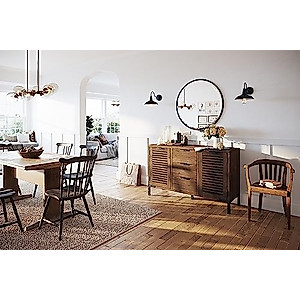 Bme Sideboard Premium Solid Wood Buffet Cabinet with Storage, Pre-Assembled 3 Drawers & 2 Doors, Rustic Chestnut, 55 inch, Chesnut