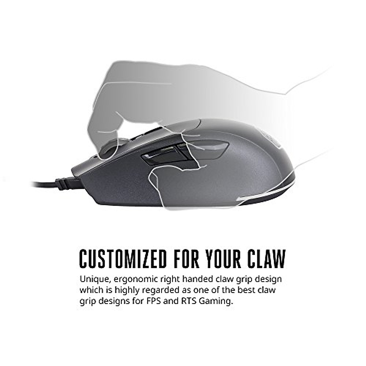 Cooler Master SGM-2007-KLON1 MasterMouse MM520 Claw Grip Gaming Mouse, 7 Buttons, RGB LED 3 Zone Light, On-The-Fly DPI 12000, Lag-Free