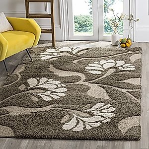 SAFAVIEH Florida Shag Collection 5'3" x 7'6" Smoke / Beige SG459 Floral Non-Shedding Living Room Bedroom Dining Room Entryway Plush 1.2-inch Thick Area Rug