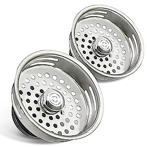HIGHCRAFT 9843-2 Stainless Steel Kitchen Sink Strainer Basket Replacement for Standard Drains (3-1/2 Inch) -Universal Style Rubber Stopper (Pack of 2)