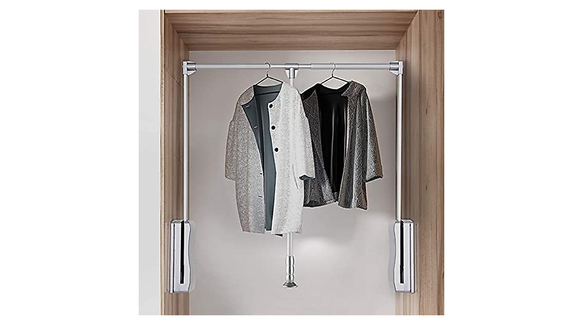 Adjustable Drop-Down Wardrobe Rail - Space Saving & Supports 30KG