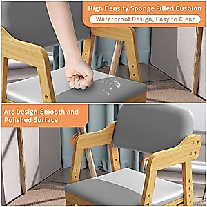 Wooden High Chair for Toddlers, Adjustable Toddler High Chair with High Rebound Waterproof Cushion for Toddlers to Teens，Toddler Dining Chair with Steps for Kids Dining, Studying, Step Tool (Grey)
