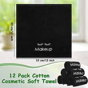 12 Pieces Cotton Makeup Towels Black 13x13 Inches Makeup Washclothes for Face Reusable Makeup Remover Towels Facial Cleansing Wash Cloths Women Face Towel Absorbent Cosmetic Towel (Cute Style)