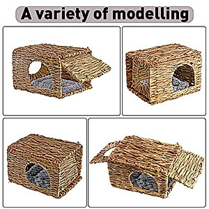 Abnaok Extra Large Grass House for Rabbits with Cotton Pads, Natural Grass Foldable Hut Small Animal Play Hideaway Bed Toys Hay Mat for Bunny Guinea Pig Chinchilla Ferret