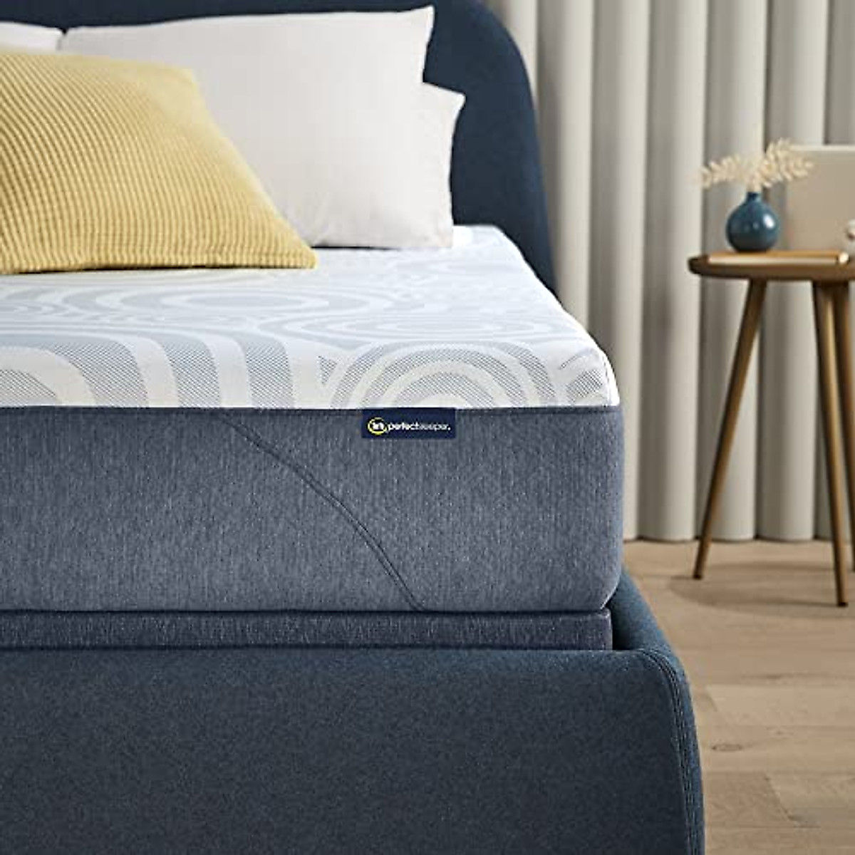 Serta Perfect Sleeper 10 Inch Queen Gel Memory Foam Mattress, Medium Firm, USA Built, 100-Night Trial, CertiPUR-US Certified - Nestled Night,Blue/White