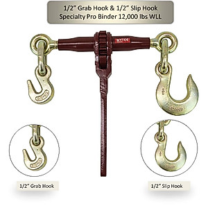 Mytee Products Heavy Duty Specialty Pro Ratchet Load Chain Binder w/ 1/2" Grab Hook on One Side & 1/2" Slip Hook Other Side, 12,000 Lbs Load Limit | Chain Binders for Flatbed Truck Trailer - 4 Pack