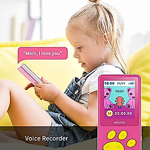 MP3 Player for Kids, Wiwoo 1.8" Portable Music Player with FM Radio Video Games Voice Recorder and Headphone, 8GB Children Cartoon Bear Paw Media Player Expandable Up to 128GB (Pink)