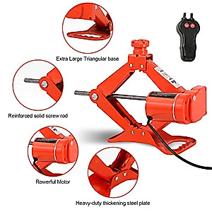 TYAYT Electric Car Jack Kit 3 Ton 12 Volt Automotive Jack, Electric Scissor Jack for Car Sedan and SUV, Portable Car Jack for Tire Change and Road Emergencies, Lifting Range 5.5 to 16.54 Inch (Red)