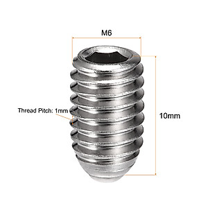 uxcell Ball Point Set Screws, M6 x 10mm 304 Stainless Steel Metric Spring Hex Socket Screw 10pcs