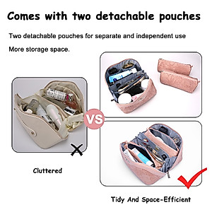 Travel Makeup Bags Cosmetic Organizer Bag: 3-Set Large Capacity Make up Bag - PU Leather Toiletry Bag for Women - Wide Open Portable Pouch with Divider & Handle