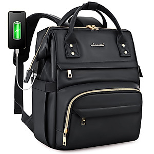 LOVEVOOK Laptop Backpack for Women,Soft Faux Leather,Travel Backpack Purse Laptop Bag for Women,Nurse Bag Teacher Backpack,Bookbag Business Laptop Backpack Women,Work Bag with USB Port,15.6 inch,Black