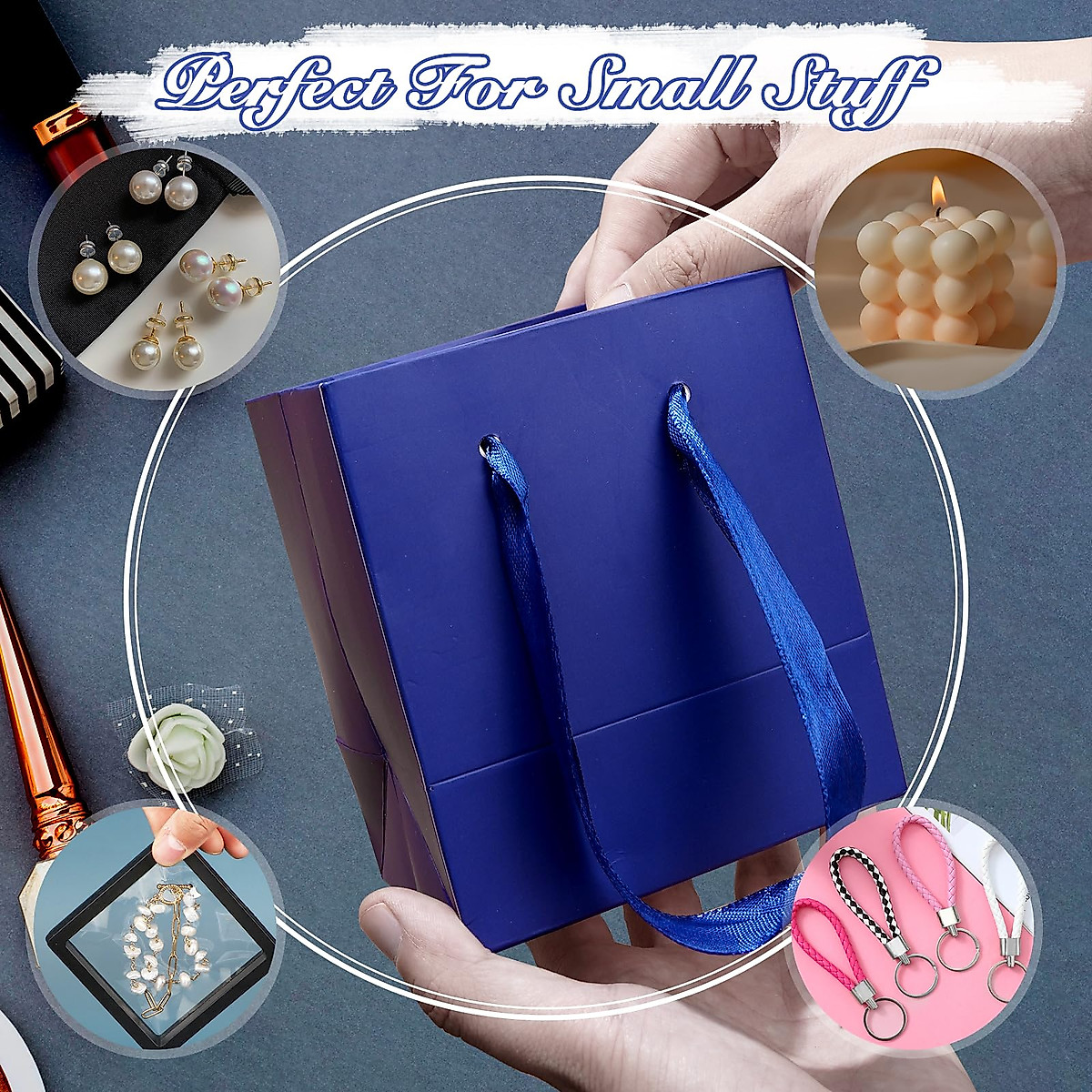 Plauthus 16 Pack Mini Navy Gift Bags with Handles & Tissue Paper, 4.5” Small Gift Bags for Small Items, Boutique, Wedding, Bridal, Baby Shower, Father’s Day, Graduation