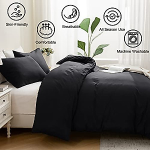 mafudoxi Duvet Cover Queen, 3 Piece Queen Size Duvet Cover, Soft and Breathable Queen Duvet Cover with Zipper Closure & Corner Ties,1 Duvet Cover 90"x90" & 2 Pillow Cases, Black