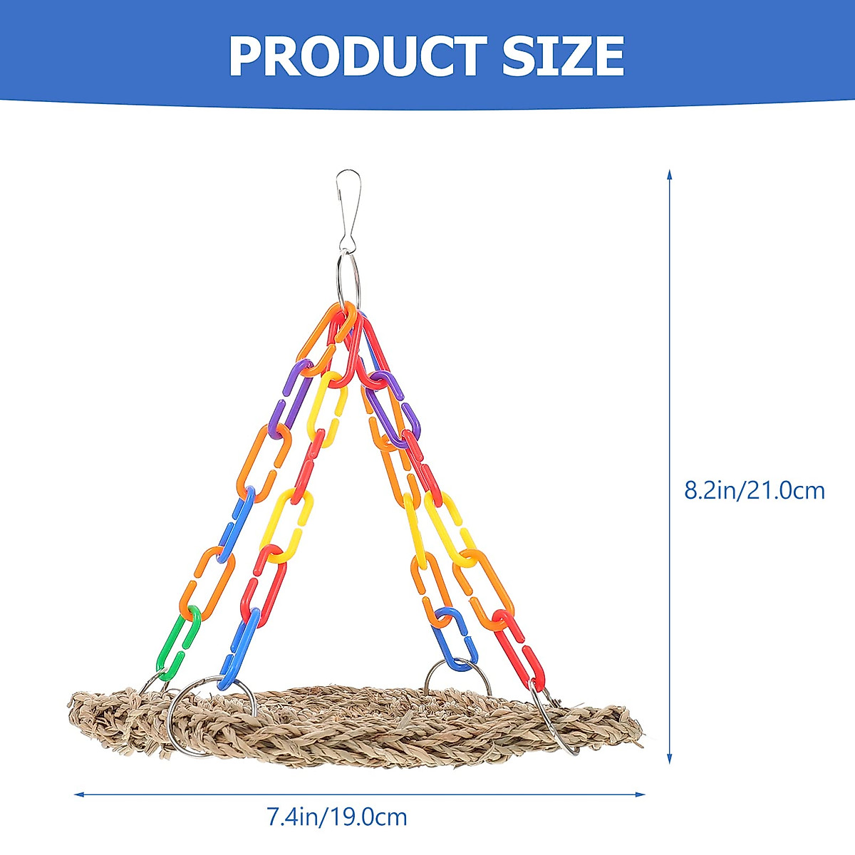 VILLCASE Bird Foraging Cage , Seagrass Woven Climbing Hammock Swing Mat with Colorful Chewing Rope Toys, Suit for Lovebirds, Finch, Parakeets, Conure, Cockatiel