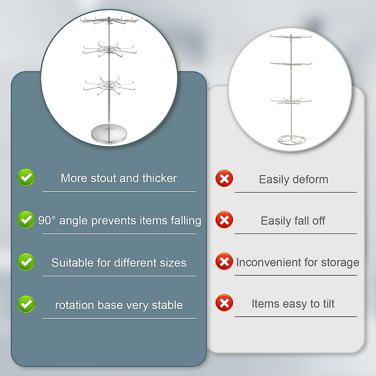 APL Display-Display Stand 3 Tier Jewelry Display Holder, Metal Necklace Display Stand, Adjustable Spinning Display Rack for Necklaces, Bracelets, Earrings, Ring