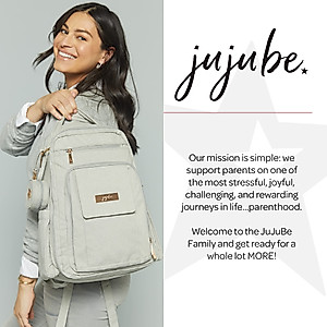 JuJuBe Diaper Bag, Travel Backpack with Portable Changing Pad, Stroller Hooks & Pockets for Baby Bottles, Diapers, Pacifier, Wipes, Snacks, & Daily Essentials, Mommy Carrier, Be Right Back - Pebble