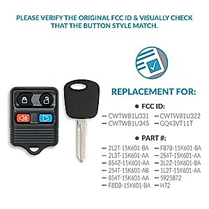 Keyless2Go Replacement for Entry Remote Car Key Fob Vehicles That Use Self-Programming with New Uncut Transponder Ignition Car Key H72 (2 Pack)