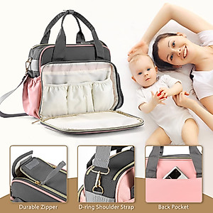 Crossbody Small Diaper Bag, Cute Mini Baby Diaper Tote Bags with Insulated Pockets for Traveling Outdoor Parent, Pink & Gray