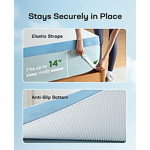 Marsail 3-Inch Full Mattress Topper with Cool Cover, Breathable Gel Memory Foam Mattress Topper with Elastic Straps & Anti-Slip Bottom for Body Pain Relief, CertiPUR-US Certified, MSMT11W-F3