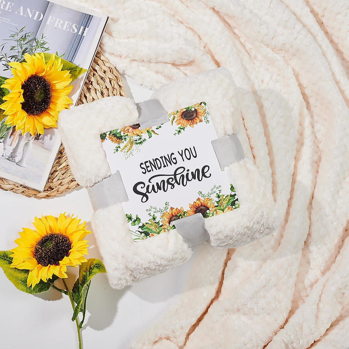 Get Well Soon Gifts for Women, Sunflower Gifts Care Pacakge with Sunshine Tumbler and Luxury Blanket Thinking of You Relaxing Spa Gifts for Mom Sister Grandma