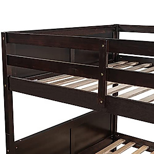 Merax Full Bunk Bed with Twin Size Trundle, No Box Spring Needed, Full/Full, Espresso