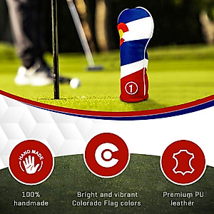 Pins & Aces Colorado Tribute Premium Golf Club Head Cover - Premium, Hand-Made Leather Headcover - CO Flag Styled, Tour Quality Golf Club Cover - Style & Customize Your Golf Bag (Driver)