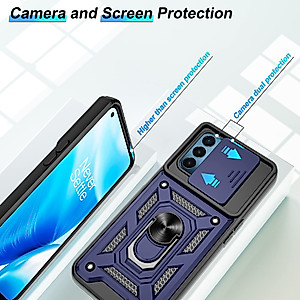 for OnePlus Nord N200 5G Case with HD Screen Protector with Slide Camera Cover, Atump 360° Rotation Ring Kickstand [Military Grade] Shockproof Protective Case for OnePlus Nord N200 5G,Blue