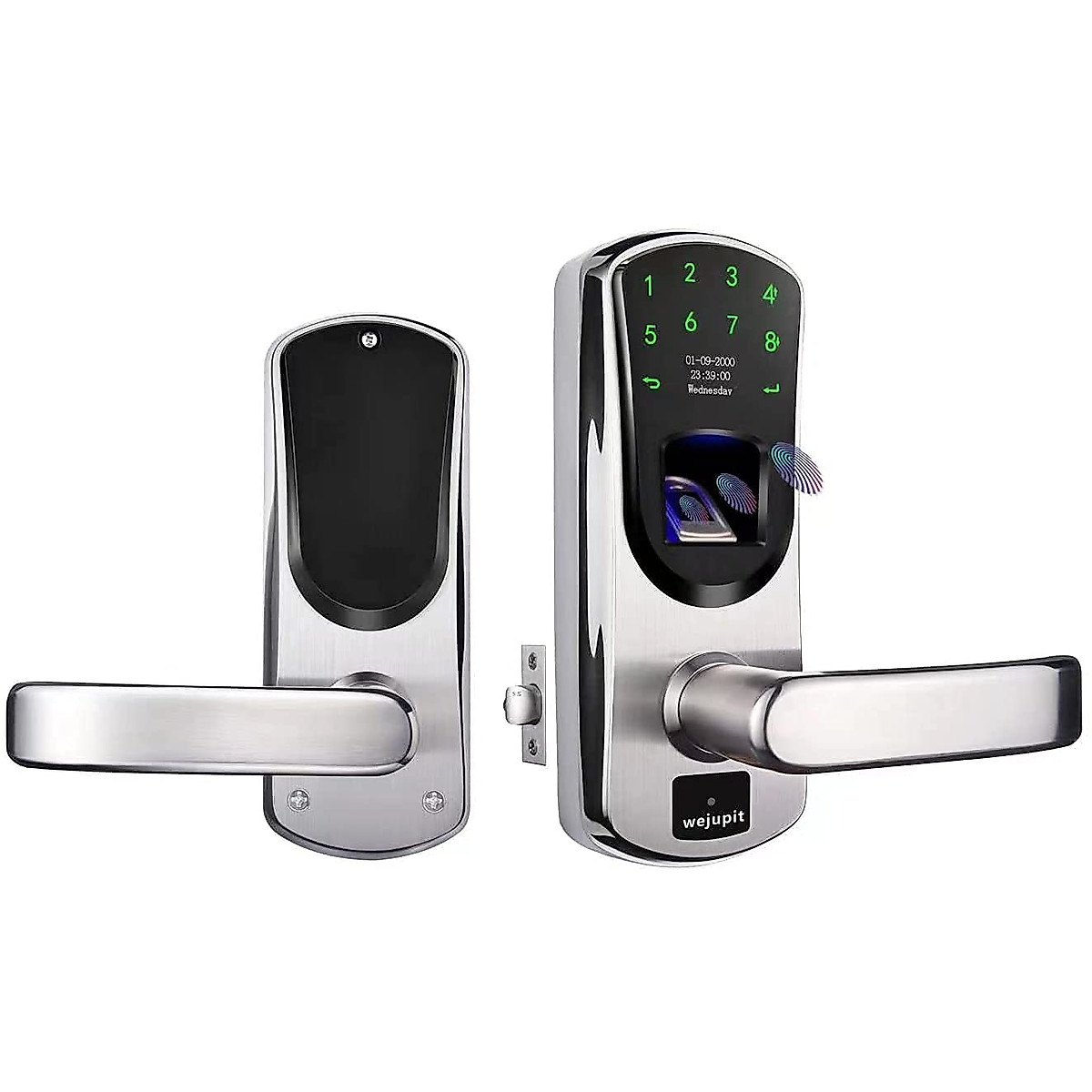 WeJupit V8 Fingerprint Keyless Entry Smart Door Lock Stainless Steel Touchscreen with Electronic Keypads, Spare Key, Two-Factor Authentication, Biometric Digital Auto-Lock, Right Handle Only