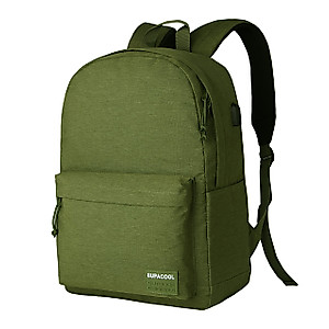 SUPACOOL Casual Laptop Backpack for Men and Women, Backpack for College, USB Charging Port, Lightweight Pack Back(Olive)