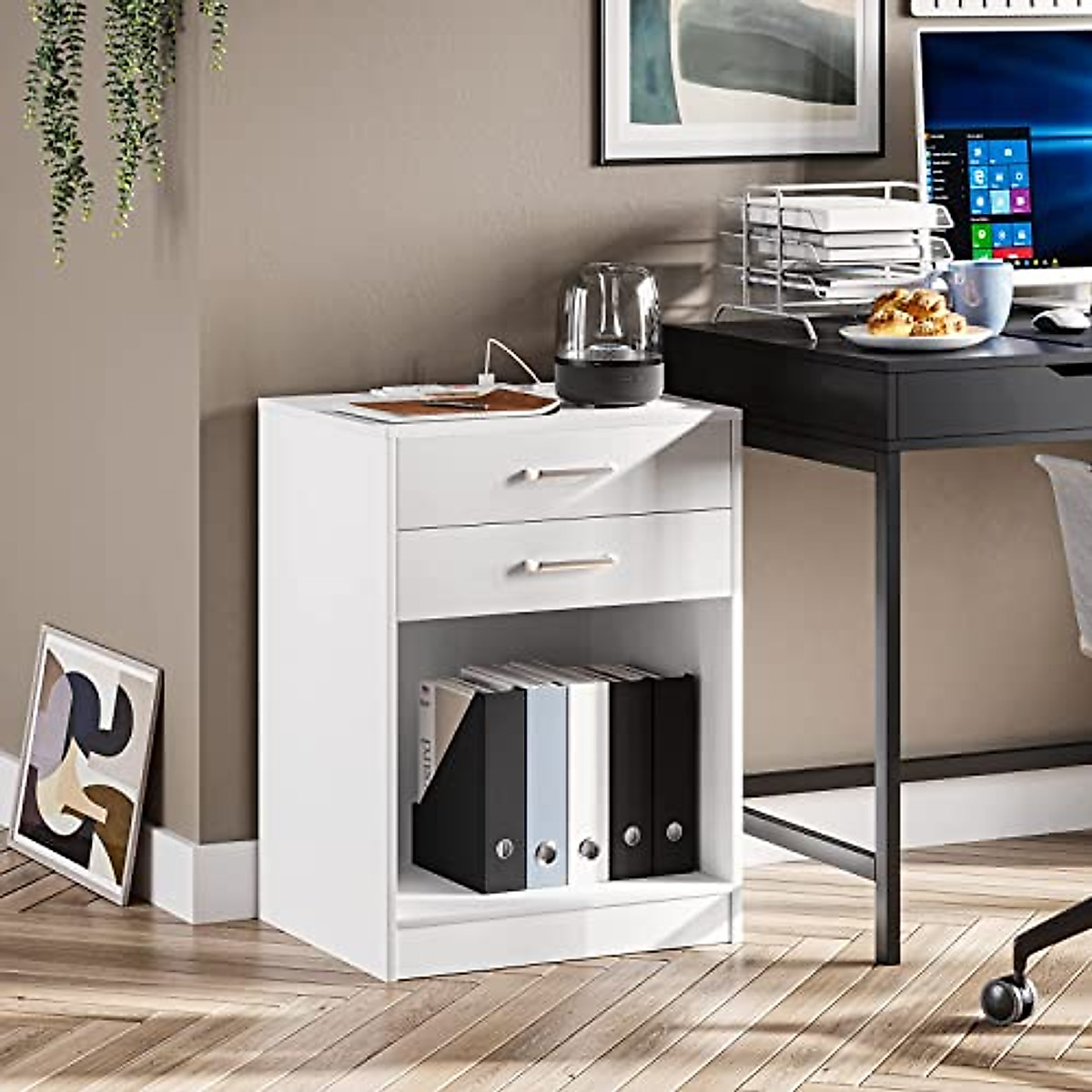 Tiptiper Nightstand Set of 2 with Charging Station, White Night Stands for Bedroom, End Table Side Stand Cabinet, Bedside Table with Drawers