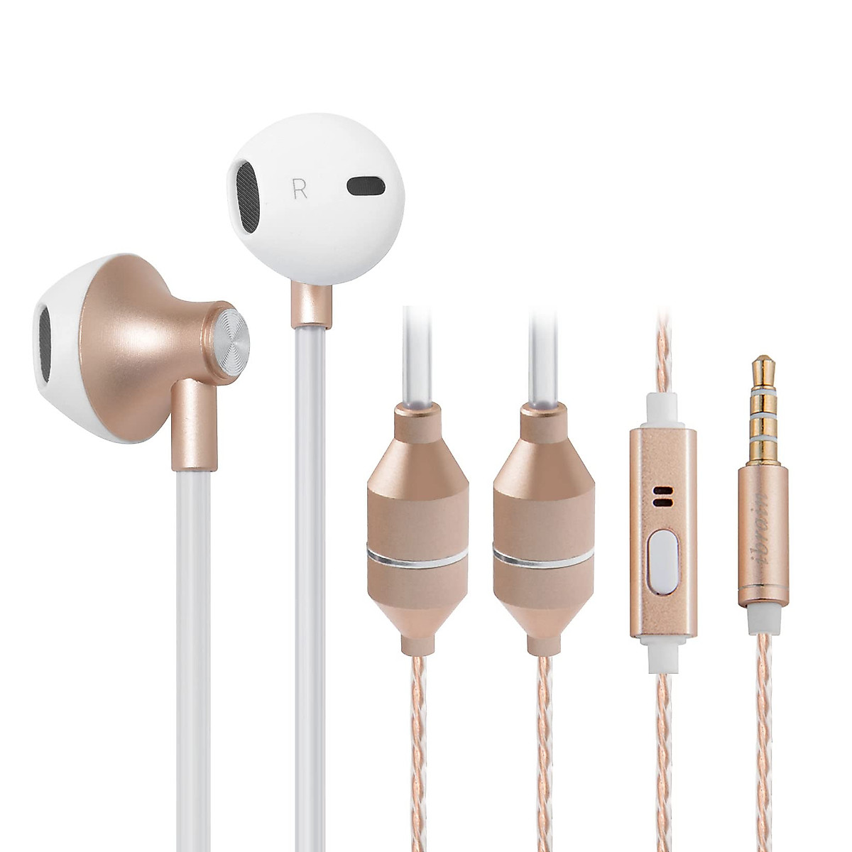 ibrain Air Tube Headphones EMF Free Airtube Earbuds Wired with Patented Air Tube Technology for Safe Listening Mode Air Tube Headset Noise Isolating in-Ear Earbud with Mic - Gold