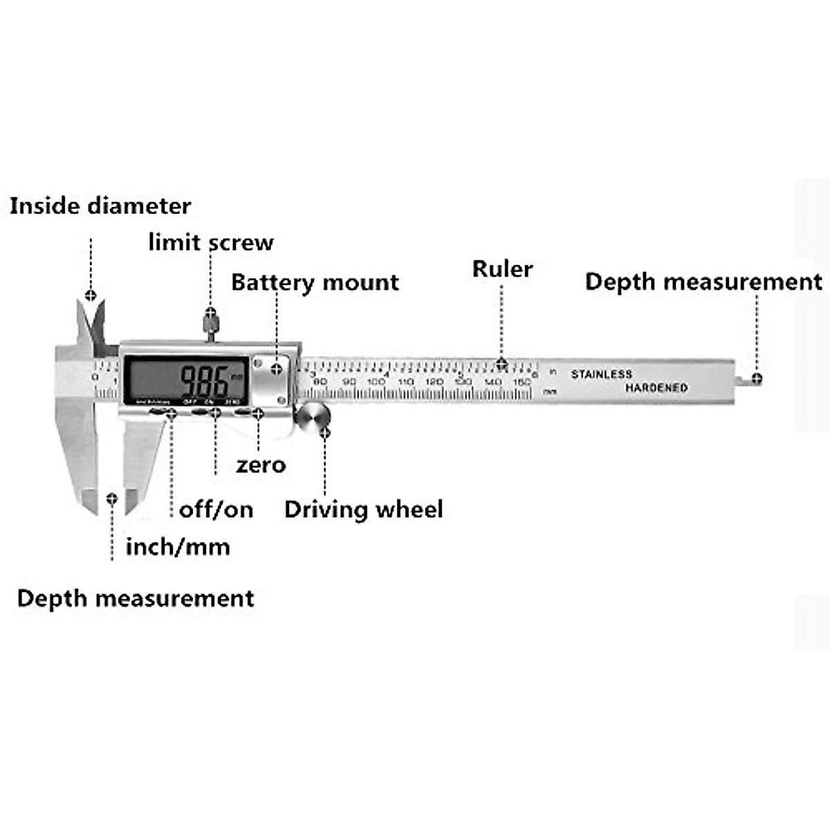 Electronic Digital Vernier Caliper 0-150mm 6 inch Stainless Steel Caliper Gauge Micrometer