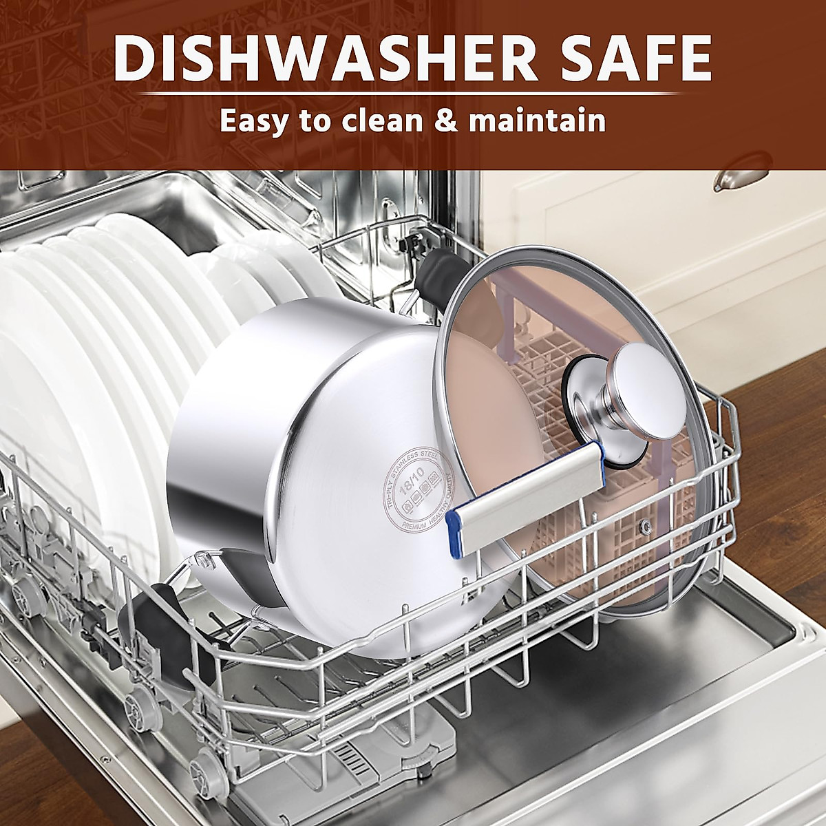 8-Qt Stock Pot, E-far 3-Ply Stainless Steel Stockpot with Lid for Cooking Simmering Soup Stew, Heavy Duty Cookware Works w/Induction, Non-toxic & Corrosion Resistant, Dishwasher Safe