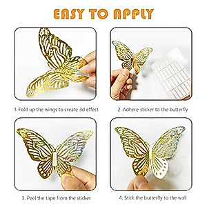 Formano 3D Butterfly Wall Decor, 60 Pcs 5 Styles 3 Sizes All-Round Upgraded Design Glittering Sparkling Rainbow Shinny Butterfly Decorations with Traceless Stickers -Blue
