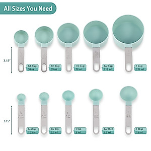 Measuring Cups and Spoons Set of 10 Pieces，Nesting Measure Cups with Stainless Steel Handle，for Dry and Liquid Ingredient （lake blue）