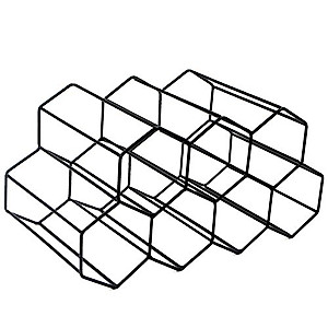 Buruis 9 Bottles Metal Wine Rack, Countertop Free-Stand Wine Storage Holder, Space Saver Protector for Red & White Wines - Black