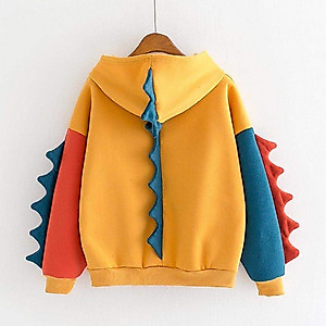 Women Casual Sweatshirt Long Sleeve Hooded Pullover with Front Pocket Loose Splice Dinosaur Hoodies Sweatshirt