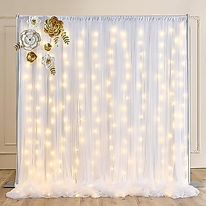 10ft x 10ft White Tulle Backdrop Curtain Panels, Dual Layer Wrinkle Free White Curtain Backdrop Tulle Drapes for Wedding Parties Birthday Graduation Photography Home Decorations