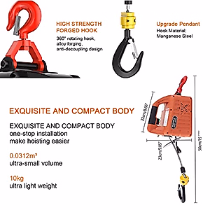 3-in-1 Electric Hoist Winch 1,100lbs Portable Electric Winch - Manual Wired/Wireless Remote Control - with Lifting Strap - Max 25ft Lifting Height - Lift 16ft/min