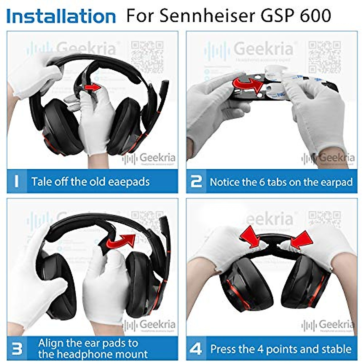 Geekria Ear Pads + Headband Compatible with Sennheiser GSP 600, GSP 670, GSP 500 Gaming Headset Ear Cushion +Headband Cushion/Ear Cups and Headband/Replacement Repair Parts Suit (Black)