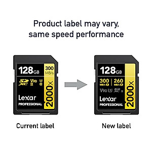 Lexar 128GB Professional 2000x SDXC Memory Card, UHS-II, C10, U3, V90, Full-HD & 8K Video, Up To 300MB/s Read, for DSLR, Cinema-Quality Video Cameras (LSD2000128G-BNNNU)