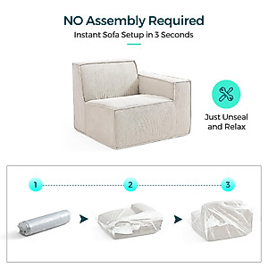 LINSY HOME Oversized Deep Modular Sectional Sofa, Cloud Couch L Shaped 4-Seat Sofa with Ottoman, Corduroy Sectional Couches for Living Room, No Assembly Required, Beige