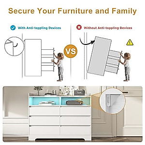 CIPACHO White Dresser for Bedroom,Modern 6 Drawer Dresser with LED Light and Open Shelf,Wide Storage Chest of Drawers,Bedroom Storage Furniture